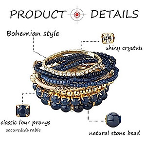 MILACOLATO 2-4 Sets Stackable Bracelets for Women Multilayer Beaded Bracelets Stretch Bangles Bohemian Style (4 Set Bracelets)