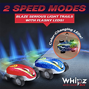 USA Toyz Whipz Duo Micro Racers Toy Cars for Kids - 2pk Mini Keychain Cars, Glow in The Dark LED Fast Pocket Racers Fidget Toys, 2 Mini Cars with 2 Racing Stunt Balls, 2 Clips, and 2 USB Chargers
