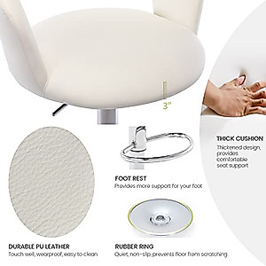 Brage Living Wide Bar Stool, Modern PU Leather Swivel Adjustable Barstool with Hollow Back and Arms, Upholstered Airlift Counter Height Bar Chair for Kitchen Dining (Ivory)