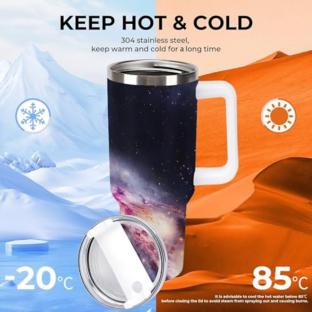 Night Galaxy Outer-Space Tumbler with Handle Travel Mug Water Bottle Tea Coffee Cup White-style