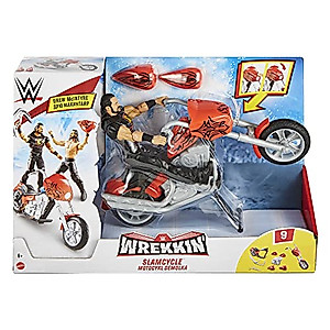 WWE Wrekkin Slam Cycle Motorcycle (10.5 in) with Wheelie Action and 9 breakable parts, with 6-in/15.24-cm Drew McIntyre Basic Action Figures; Gift for Ages 6 Years Old & Up