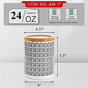 Yesland 3 Pack Kitchen Canisters Ceramic Food Storage Jar, 24 Fl Oz Round Canister Sets Coffee Canister with Airtight Lid for Ground Coffee, Sugar, Tea, Spices - Black Flower Pattern