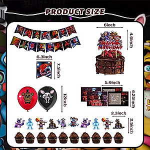 Kikuke fnaf Birthday Party Supplies, 117 Pcs Halloween Party Decorations Includes Backdrop, Cake Topper, Invitation Cards, Happy Birthday Banner, Balloons, Stickers