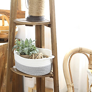 Sea Team 2-Pack Cotton Rope Baskets, 10 x 7 x 4 Inches Small Woven Storage Basket, Fabric Tray, Bowl, Oval Open Dish for Fruits, Jewelry, Keys, Sewing Kits (Grey & White)