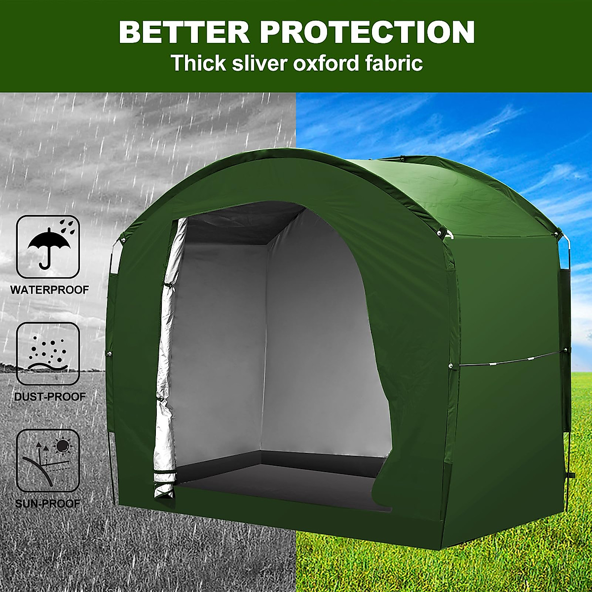 Bike Storage Tent Portable Shed Cover for Bikes, Lawn Mower, Garden Tools, Waterproof Outdoor Backyard Storage Tent Shelter