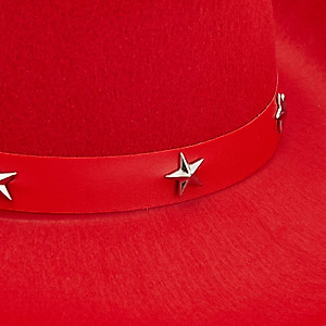 Zodaca Felt Red Cowgirl Hat for Women and Men, Costume Accessories (14.8 x 10.6 x 5.9 Inches)