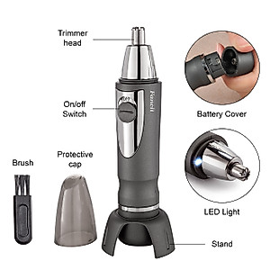 Fancii Professional Nose & Ear Hair Trimmer with LED Light, Water Resistant, Stainless Steel Blades, and Battery Power