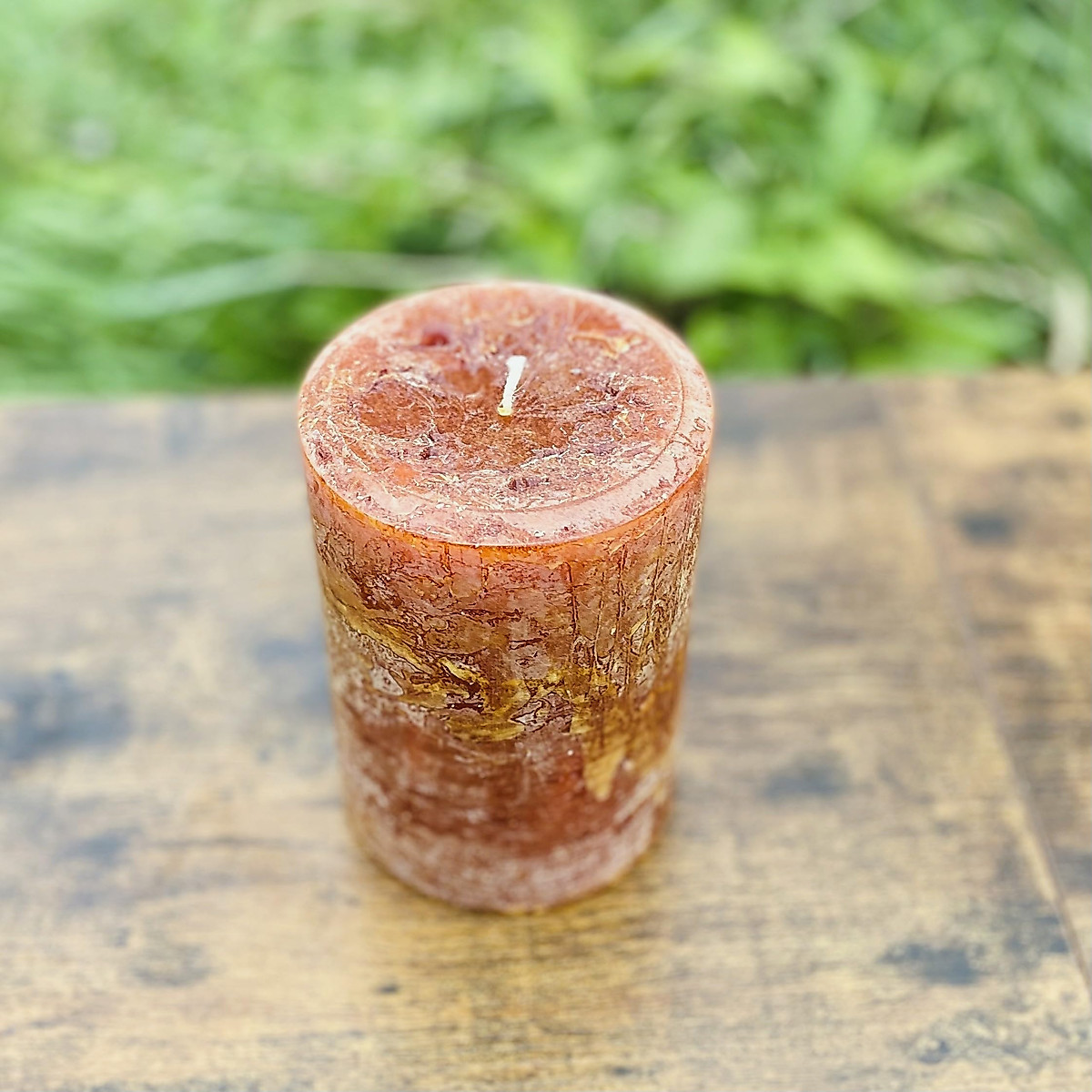 Rustic Textured Rusty Orange Brown Unscented Pillar Candle - Choose Size - Handmade Candle