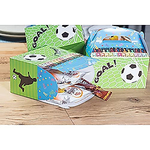 BLUE PANDA Treat Boxes - 24-Pack Paper Party Favor Boxes, Soccer Design Goodie Boxes for Birthdays and Events, 2 Dozen Party Gable Boxes, 6 x 3.3 x 3.6 inches