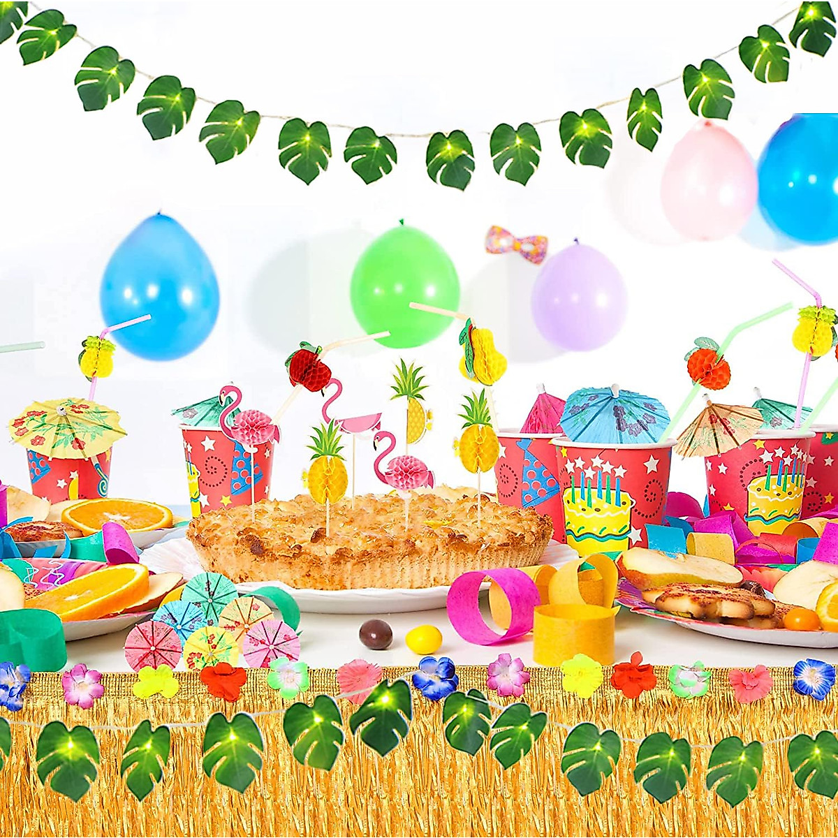 20 LED Palm Leaves String Lights, Tropical Artificial Monstera Leaf Wall Hanging Vine Leaf for Hawaiian Luau Party Jungle Theme Beach Birthday Home Decorations (A Monstera Leaf String Lights 1 Pcs)