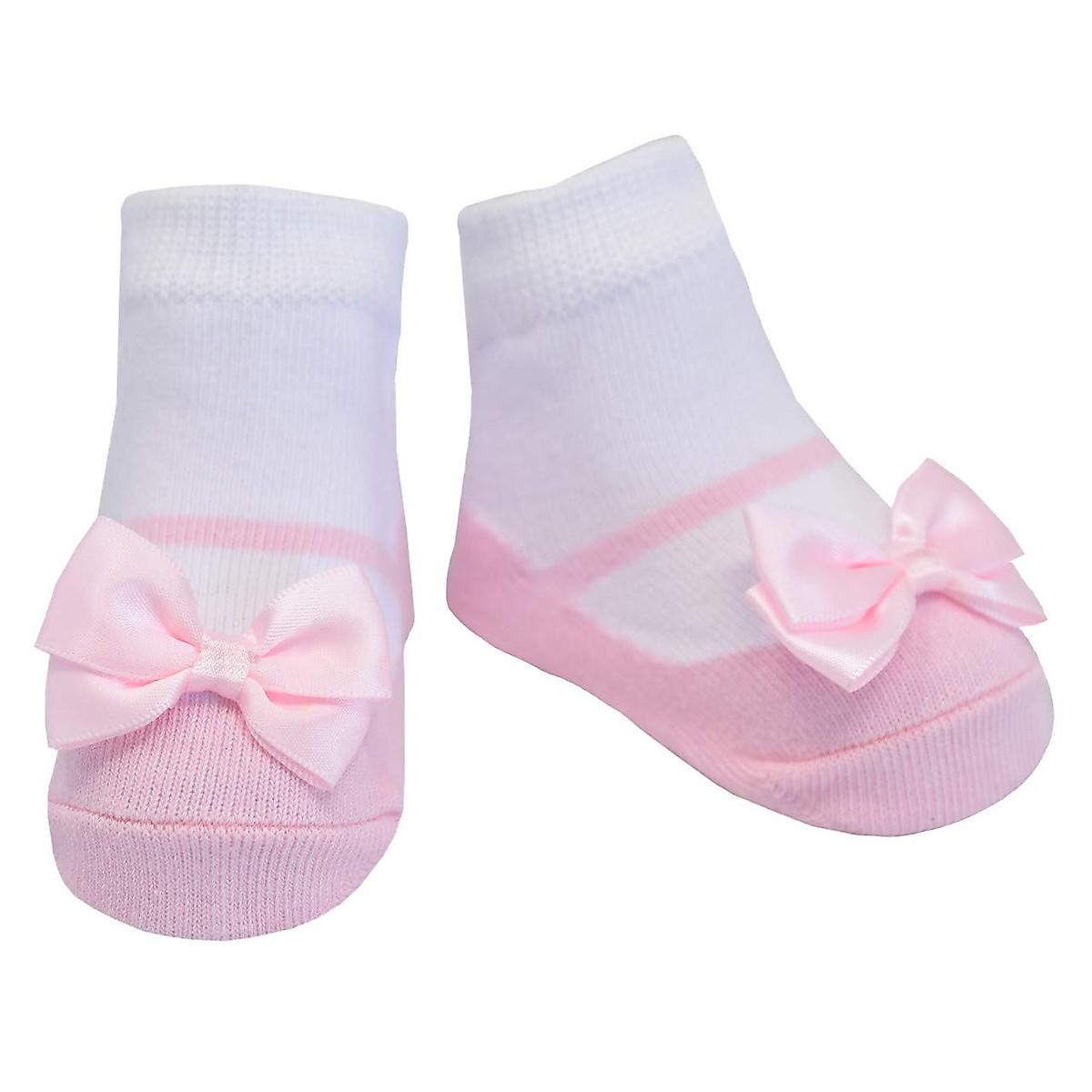 Baby & Toddler Girl Mary Jane Socks with Shoe-Look-Anti-slip Soles-Cotton -1 Pair (LIGHT PINK/PINK FESTIVE/BAL, 0-12 Months)