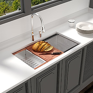 33 Undermount Kitchen Sink - Lordear 33 Inch Kitchen Sink 16 Gauge Stainless Steel Single Bowl Ledge Workstation Under Counter Kitchen Sink