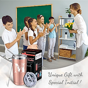 Thenshop Personalized Initial Mug Tumbler 20oz, Monogrammed Travel Mug with Gift Box for Wedding Birthday Graduation Party, Birthday Christmas Gifts for Women Mom Sisters Teacher Coworker (M)