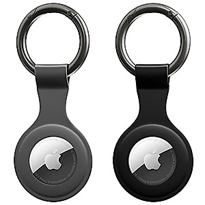 2 Pack AirTag Case, Shock Resistant Silicone Protective Case Cover for AirTag Key Finder Phone Finder with Keychain Carabiner (Grey and Black)