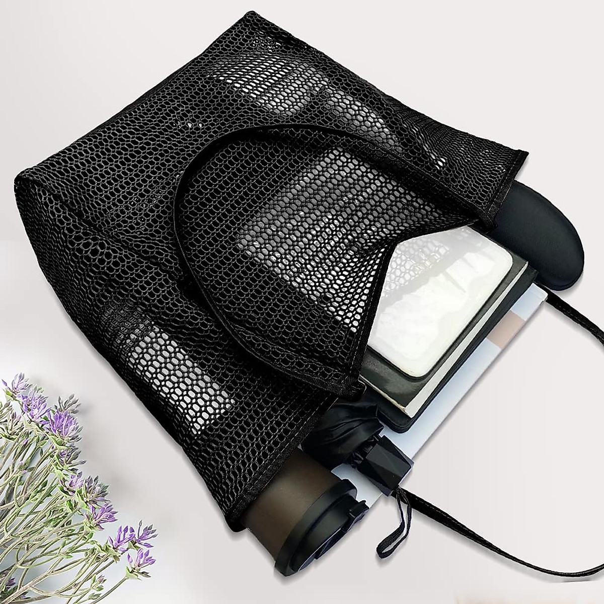 JUNP·GAN Beach Bag Mesh The Tote Bag, Womens Shoulder Handbag Casual Tote Bag Hobo Women Foldable MAX 23L For Beach Picnic Vacation Black