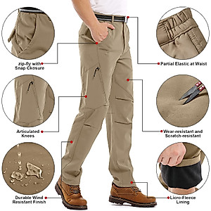 Jessie Kidden Mens Waterproof Hiking Pants, Outdoor Snow Ski Fishing Fleece Lined Insulated Soft Shell Winter Pants (6070 Khaki, 34)