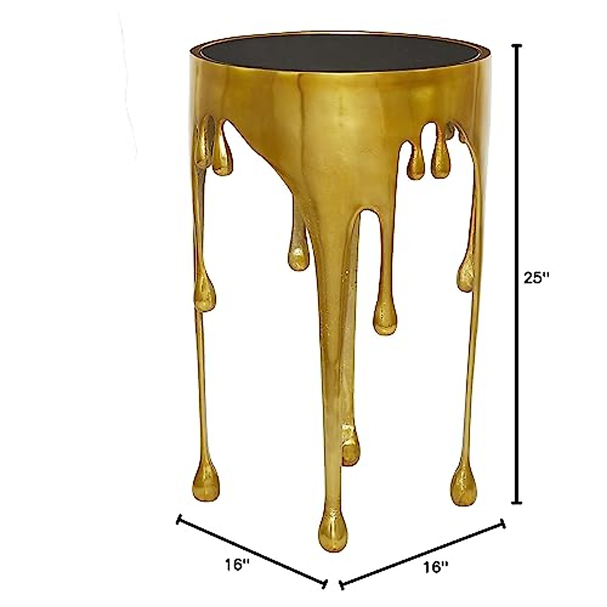 Deco 79 Aluminum Drip Accent Table with Melting Designed Legs and Shaded Glass Top, 16" x 16" x 25", Gold