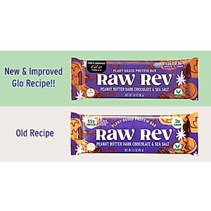Peanut Butter Dark Chocolate & Sea Salt "New and Improved Glo" Vegan Protein Bars, 12g of Plant-Based Protein with Only 3g of Sugar, Pack of 12