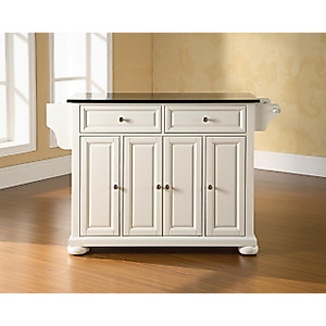Crosley Furniture Alexandria Granite Top Rolling Kitchen Island Storage Cart, Microwave Stand, Spice Rack, White