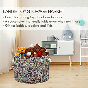 ALAZA Indian Ethnic Paisley Pattern Storage Basket Gift Baskets Large Collapsible Laundry Hamper with Handle, 20x20x14 in