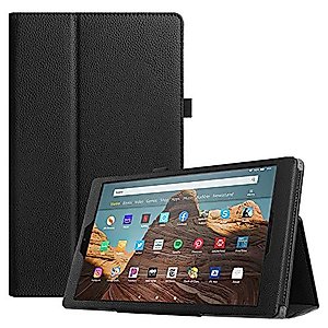 Fintie Folio Case for Amazon Fire HD 10 Tablet (Compatible with 7th and 9th Generations, 2017 and 2019 Releases) - Premium PU Leather Slim Fit Stand Cover with Auto Wake/Sleep, Black