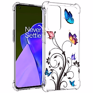 Bohefo Clear Case Compatible with OnePlus 9 5G LE2110 Case for Girls Women, Cute Soft TPU Shockproof Protective Phone Case Cover for OnePlus 9 (Butterfly)