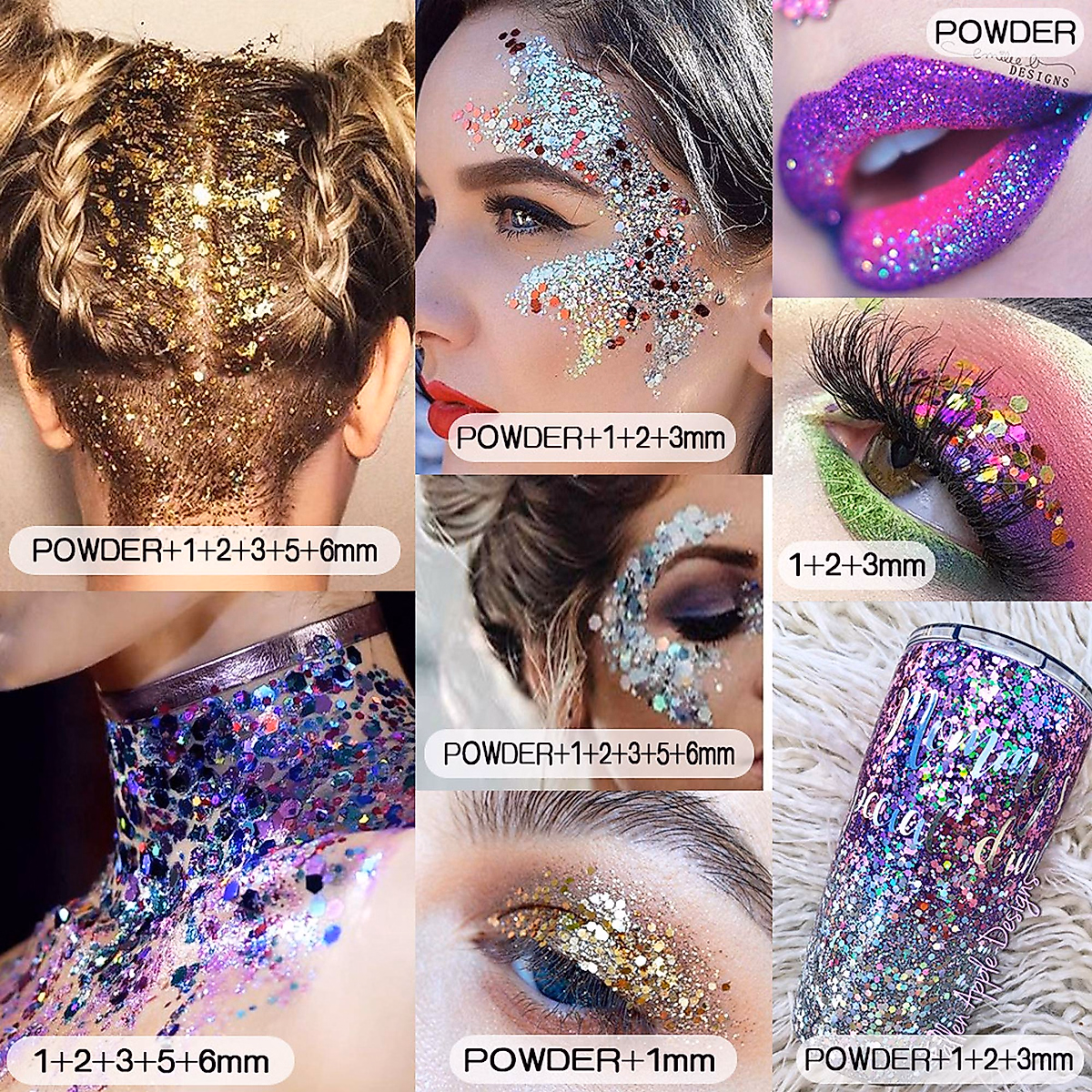 GABOX 10 Jars Sunset Orange Cosmetic Chunky Glitter Set, Holographic Nail Resin Glitter, Fine Powder+1mm+2mm+3mm Sequins Flakes, Iridescent Art Glitter Set for Body Face Eyes Hair Crafts