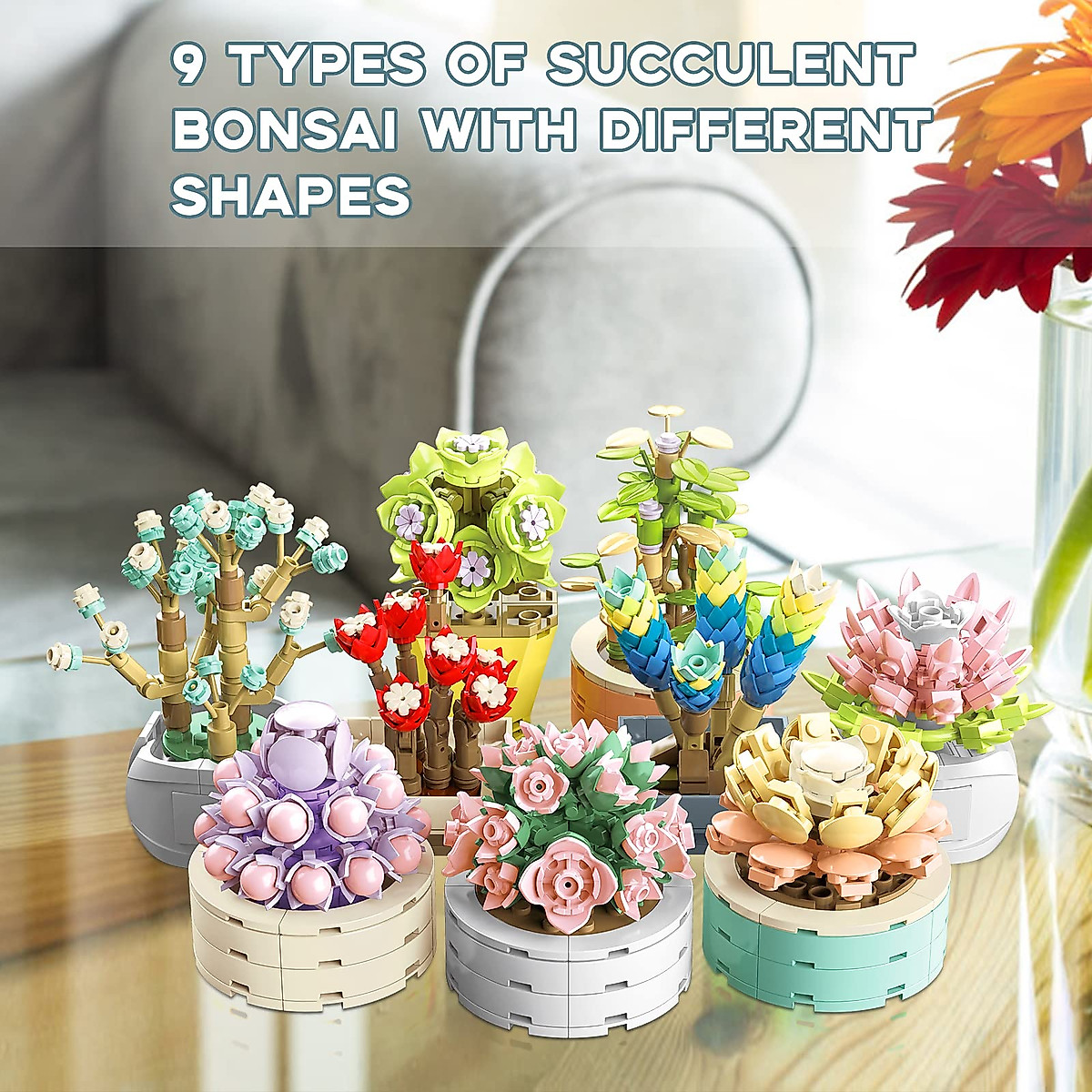 JMBricklayer Flowers Succulents Botanical Collection Building Sets, Plants Office Home Decor Succulents Bonsai Building Toys, Creative Flowers Building Project for Adults, Gifts Ideas for Girls Women