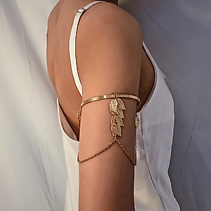 Jstyle 6Pcs Coil Upper Arm Cuff Open Arm Band Bracelet for Women Greek Goddess Filigree Swirl Boho Armlet Bangle Costume Jewelry Adjustable Gold Tone