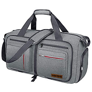 Travel Duffel Bag, 55L Foldable Duffle Bag with Shoes Compartment Packable Weekender Bag for Men Women Water-proof & Tear Resistant HIKISS-Grey