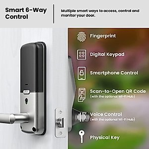 Lockly Secure Plus, Bluetooth Smart Lock, Keyless Entry Door Lock, PIN Genie® Keypad, 3D Biometric Fingerprint Sensor, Auto Lock - Satin Nickel (PGD628FSN) - Latch Edition