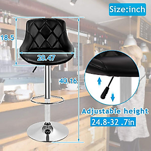 Dkeli Counter Height Bar Stools Set of 2 Leather Adjustable Bar Chairs for Kitchen Living Room Pub Swivel Bar Stool Armrest(Black)