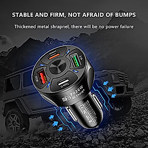 Car Charger Adapter,4 Ports USB Fast Car Charger QC3.0/PD20W/Type-c/2.1A, Smart Shunt Car Phone Charger Compatible iPhone 14 13 12 Pro Max/All Smart Phones (Black)