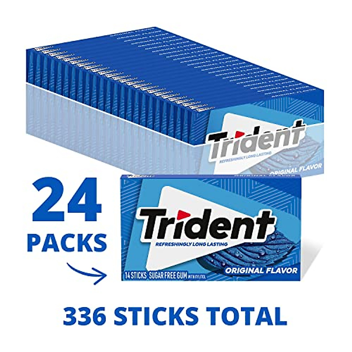 Trident Original Flavor Sugar Free Gum, 14 Pieces (Pack of 24) (336 Total Pieces)