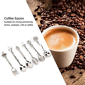 Fdit 6Pcs/Set Vintage Carved Coffee Spoon Teaspoon Retro Zinc Alloy Dessert Coffee Tableware Spoons Cutlery Kitchen(Silver)