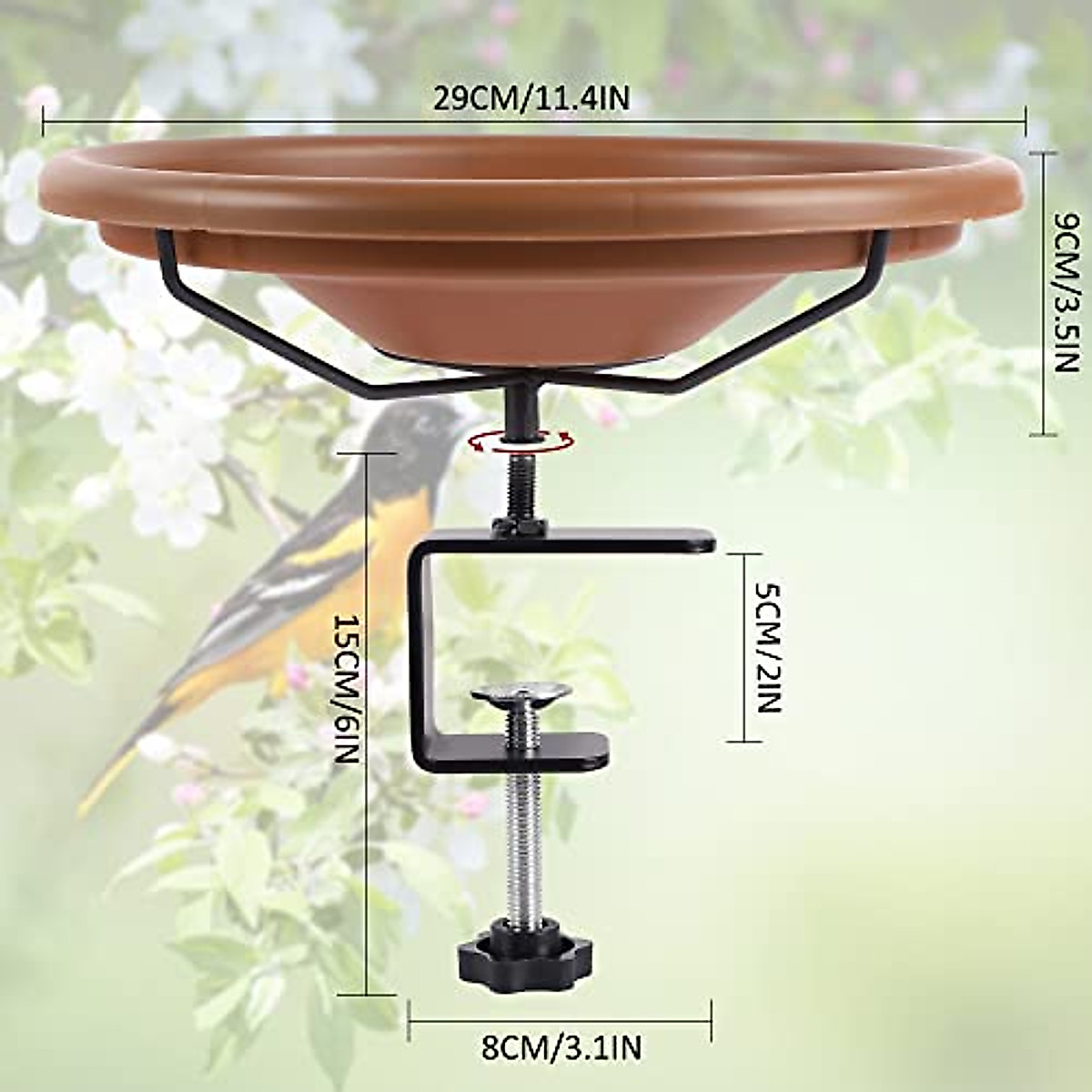 yosager Bird Bath Deck Bowl Spa Mount Bird Bath Unheated with Lightweight Detachable, Oriole Drinking Feeder, Adjustable Heavy Duty Sturdy Steel, Great for Attracting Birds