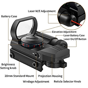 Beileshi Reflex Sight,4 Reticle Red & Green Dot Sight Optics with Integrated Red Laser Sight Less Than 1mW Output