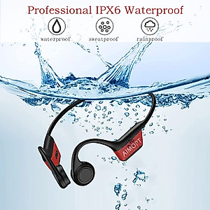 Aimopt Bone Conduction Headphones,Open Ear Headphones Wireless Bluethooth 5.3 Running Headphones,IPX6 Waterproof Bluetooth Headset for Workouts, Night Running, Cycling, Driving (Red)