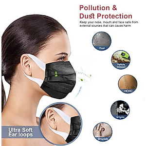 Disposable Face Masks 3 Ply With Ultra Soft Ear Loops - Beautifully Printed Single Use Breathable Protection Masks (50 Count (Pack of 1), Black)