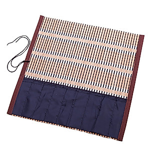 Bamboo Calligraphy Brush Holder Rollup Protection, 8 Compartments Pouch Organizer 36x36cm (14x14") - Large