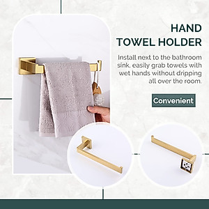 Bathroom Hardware Set 4-Piece, Angle Simple SUS304 Stainless Steel Bath Accessory Kit, Bathroom Fixture Set with Robe Hook, Toilet Paper Holder, Towel Holder and Towel Bar Brushed Gold