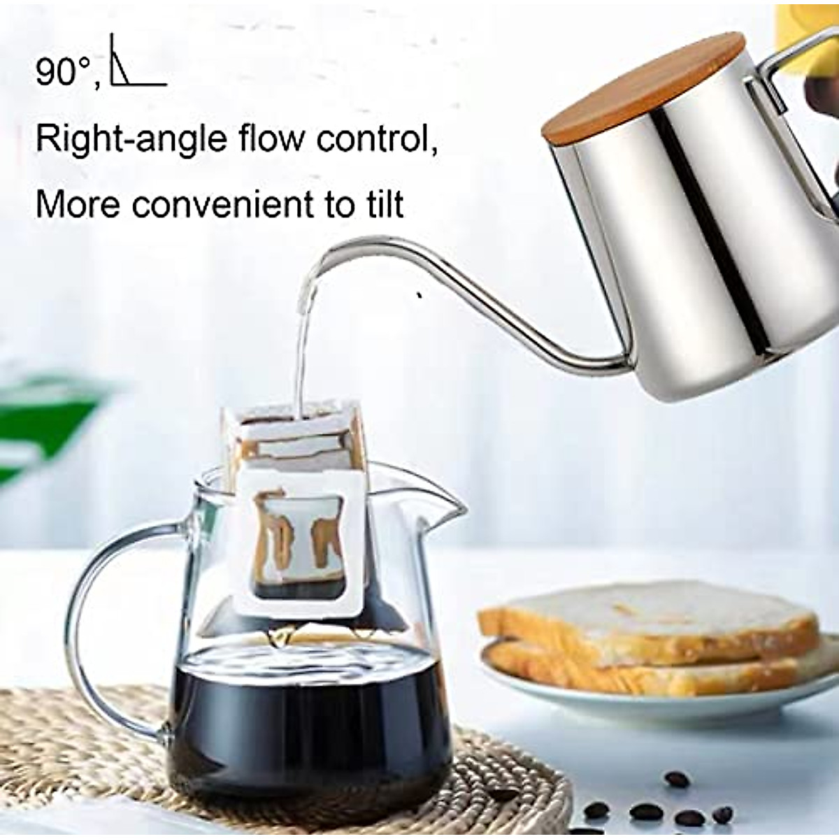 Pour Over Drip Kettle 350ml Stainless Steel Gooseneck Coffee Kettle Long Narrow Spout Hand Drip Coffee Tea Pot with Lid Small and Simplicity (silver)