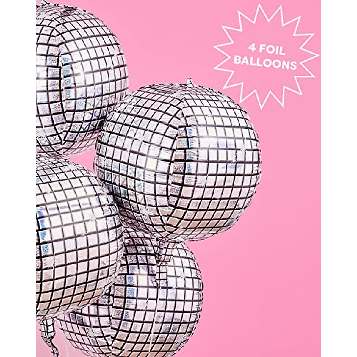 xo, Fetti Disco Ball Foil Balloons - 4 pk, 22" | Bachelorette Party Decorations, Last Disco, Birthday Party,