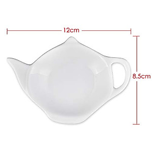 DS. DISTINCTIVE STYLE 4 Pieces Teapot Shaped Tea Bag Holder Teabag Coaster Seasoning Dish for Sauce Dessert (White - Ceramic)