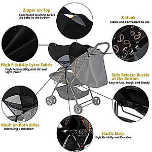 ADESUGATA Universal Stroller Sun Shade - Baby Stroller Sun Cover, Summer Pram Sunshade Awning Adjustable with UV Protection and Mosquito Net for Pushchair, Buggy, Carrycot (Black)