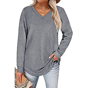 WIHOLL Shirts for Women V Neck Loose Casual Tunic Sweatshirts Trendy Gray XL