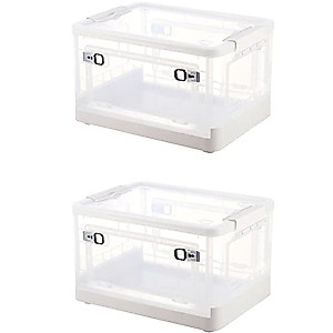OEMVALATY 2 Packs Storage Bins with Lids,28 Qt. Clear Stackable Lidded Storage Bins,Collapsible Storage Cube Bins with Wheels, Plastic Storage Box Containers with Double Doors for Home, Office, Bedroom, Living Room