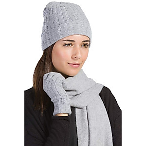 Fishers Finery Women's 100% Cashmere Hat Glove and Scarf Set; with Exquisite Box (Gray)