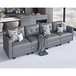 LLappuil Modular Sofa Faux Leather Fabric 102" Sectional Couch 4 Seater with Storage Seat, Modern Sectional Sofa for Living Room, Office, Dark Grey
