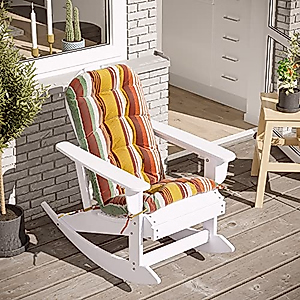 Sundale Outdoor Adirondack Rocking Chair with Cushion, HDPE Patio Plastic All Weather Adirondack Rocker, Water Resistant for Outside, Garden, Pool, Yard, White